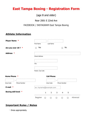 Boxing League Registration Form Template | JotForm