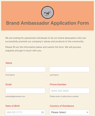 Brand Ambassador Application Form Template | Jotform