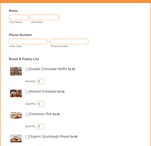 Bread & Pastry Order Form Template | Jotform