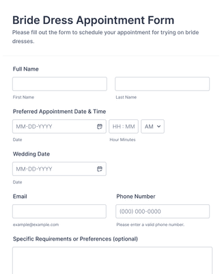 Bride Dress Appointment Form Template | Jotform