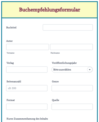 Buchempfehlungsformular Formularvorlage | Jotform