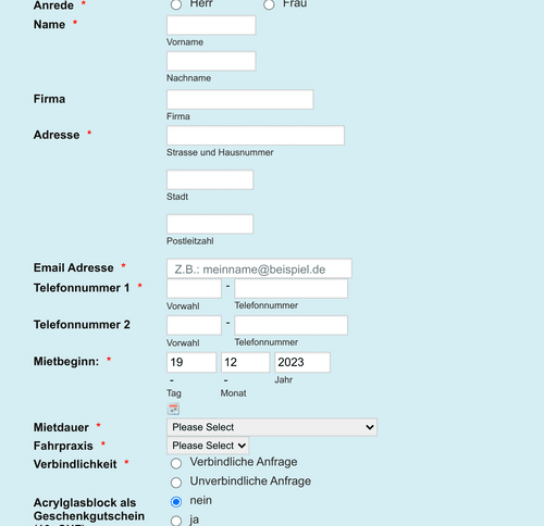 Buchungsformular für Autovermietung Formularvorlage | Jotform