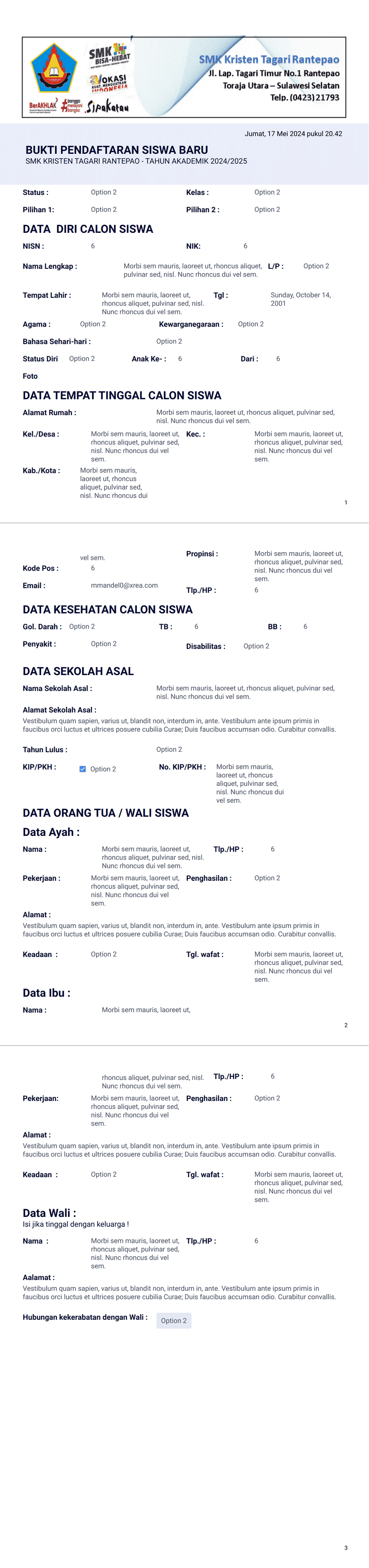 Bukti Pendaftaran Online - Templat PDF | Jotform