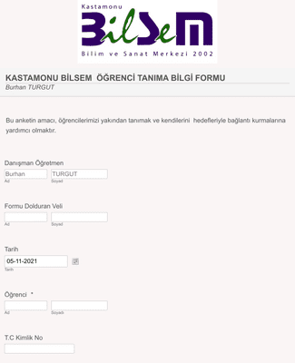 BURHAN TURGUT ÖĞRENCİ TANIMA Form Şablonu | Jotform