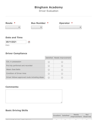Idaho Bus Driver Evaluation Form Template | Jotform
