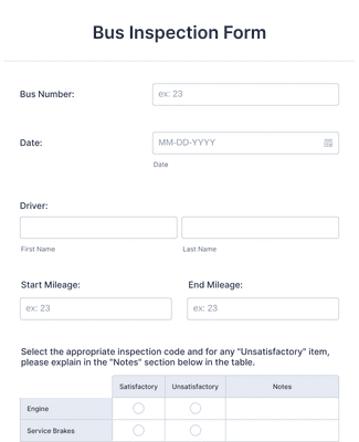 Bus Inspection Form Template | Jotform