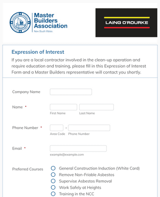 Bushfire Clean-Up Operation Expression of Interest Form Template | Jotform
