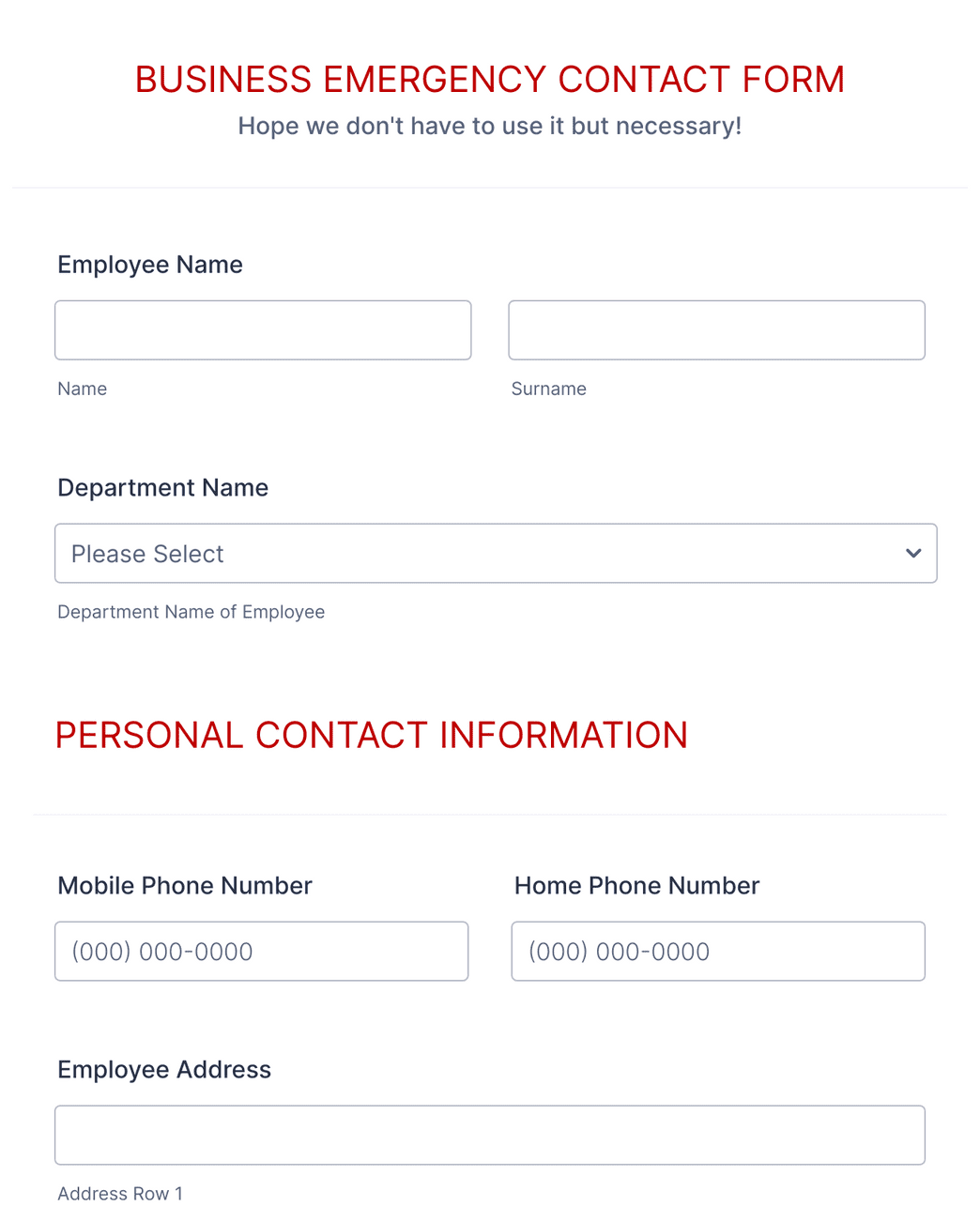 Business Emergency Contact Form Template | Jotform