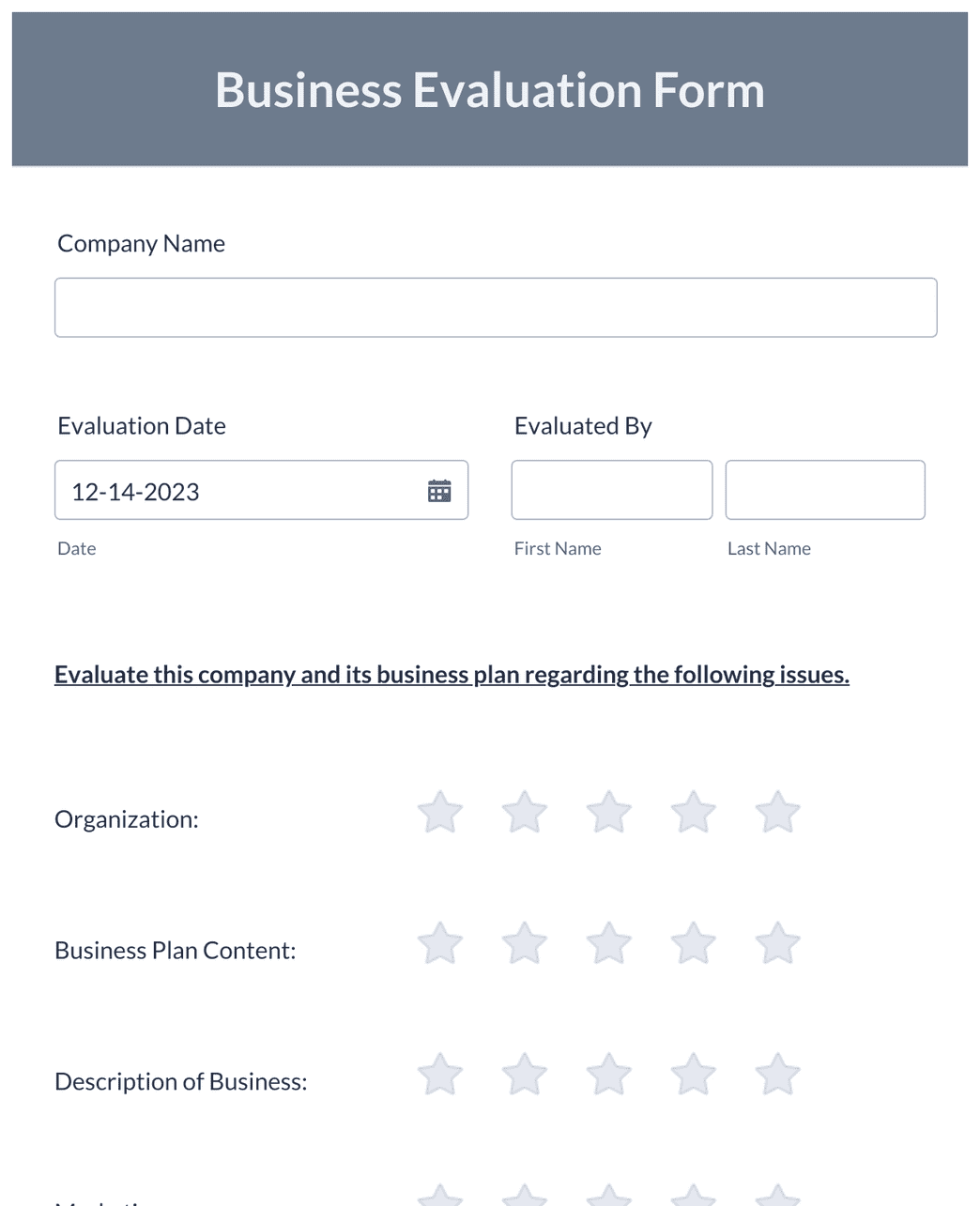 Business Evaluation Form Template | Jotform