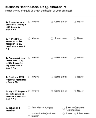 Business Health Check Up Questionnaire Form Template | Jotform