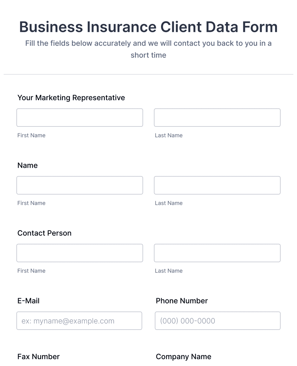 Business Insurance Client Data Form Template | Jotform