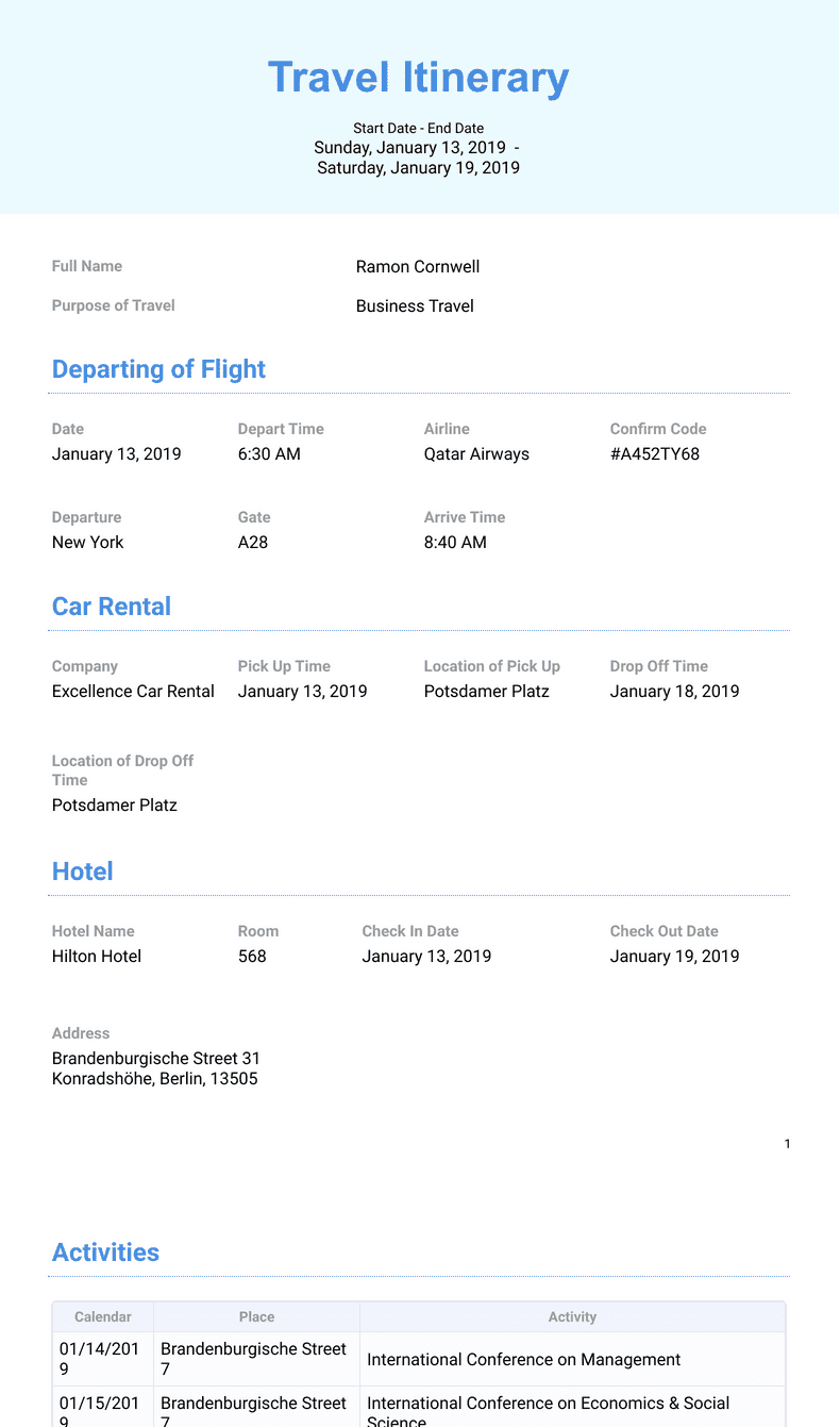 Business Travel Itinerary Template PDF Templates Jotform