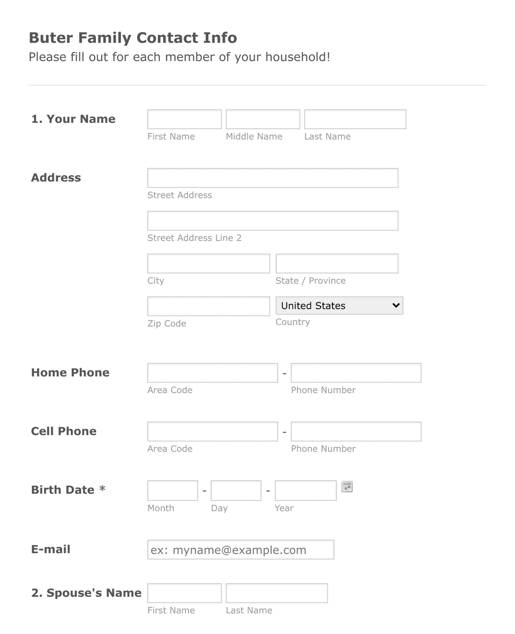 Buter Family Contact Info Form Template | Jotform