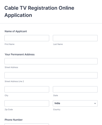 Cable TV Registration Online Application Form Template | Jotform