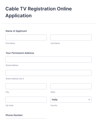 Cable TV Registration Online Application Form Template | Jotform