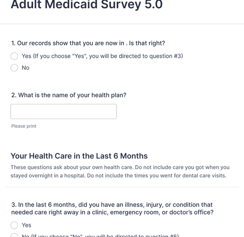 CAHPS® Health Plan Survey Version Adult Medicaid Survey 5.0 Form ...