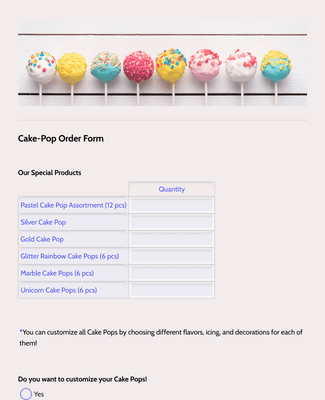 Cake Pop Order Form Template | Jotform