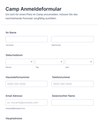 Camp Anmeldeformular Formularvorlage | Jotform