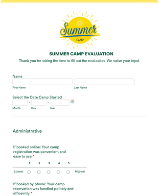 Camp Evaluation Form Template | Jotform