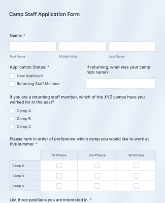 Camp Staff Application Form Template | Jotform