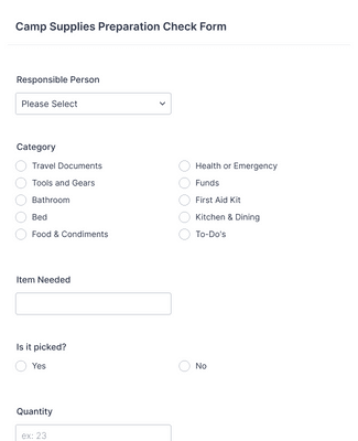 Camp Supplies Preparation Check Form Template | Jotform