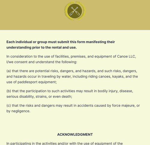 Canoe Rental Waiver Form Template | Jotform