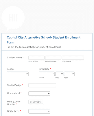 Capital City Alternative School- Student Enrollment Form Template | Jotform