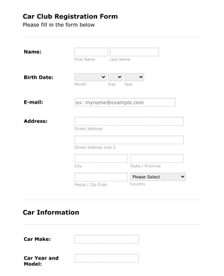 Car Club Registration Form Template | Jotform