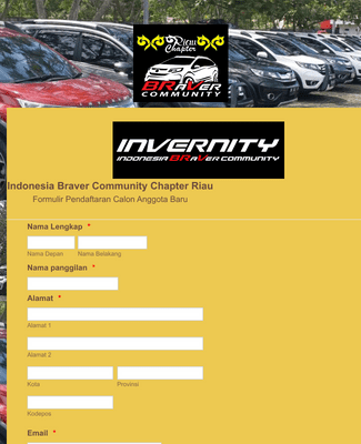 Car Club Registration Form in Indonesian Template Formulir | Jotform