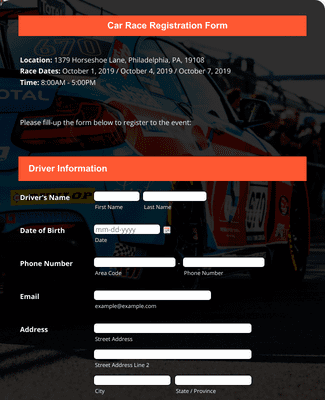 Car Race Registration Form Template | Jotform