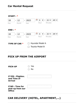 Car Rental Request Form Template | Jotform