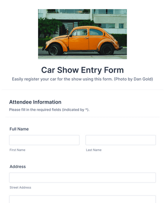 Car Show Entry Form Template | Jotform