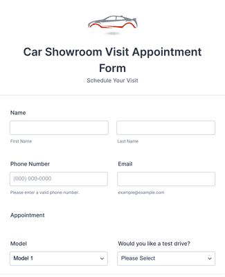 Car Showroom Visit Appointment Form Template | Jotform