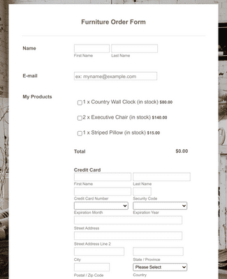 CardConnect Furniture Purchase Order Form Template | Jotform
