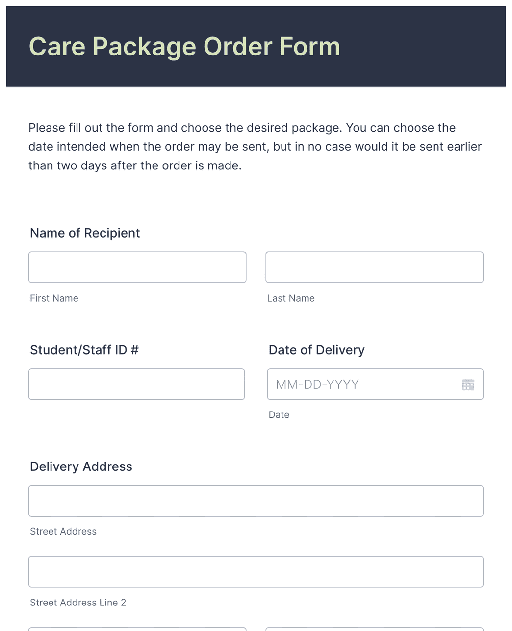Care Package Order Form Template | Jotform