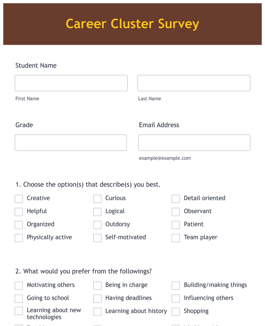 Career Cluster Survey Form Template | Jotform