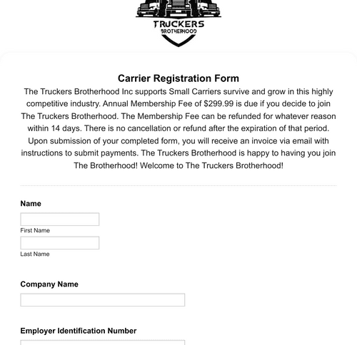 Carrier Registration Form Template | Jotform