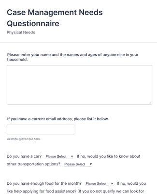 Case Management Needs Questionnaire Form Template | Jotform