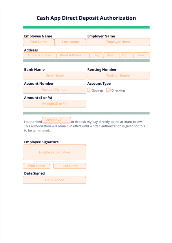 Cash App Direct Deposit Authorization - Sign Templates | Jotform
