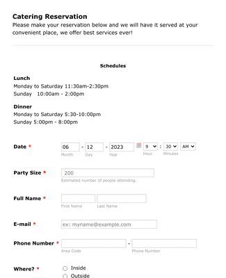 Catering Reservation Form Template | Jotform