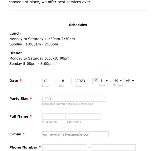 Catering Reservation Form Template | Jotform