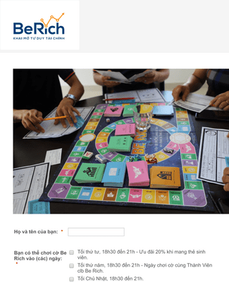 BE RICH FORM - ĐĂNG KÝ TRẢI NGHIỆM Form Template | Jotform
