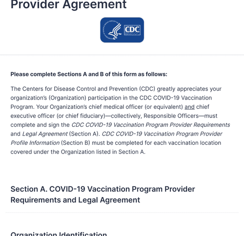 CDC COVID-19 Vaccination Program Provider Agreement Form Template | Jotform