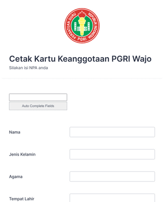 Cetak KTA PGRI Wajo Template Formulir | Jotform