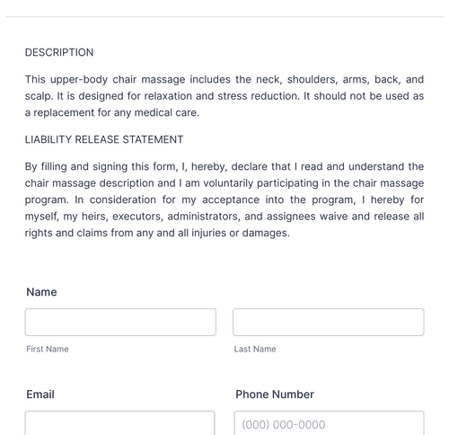 Chair Massage Registration Form Template | Jotform