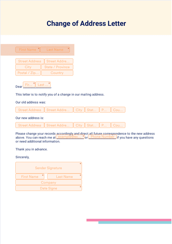 Change Of Address Letter Template Sign Templates Jotform