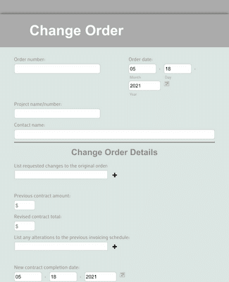 Field Change Order Form Template | JotForm