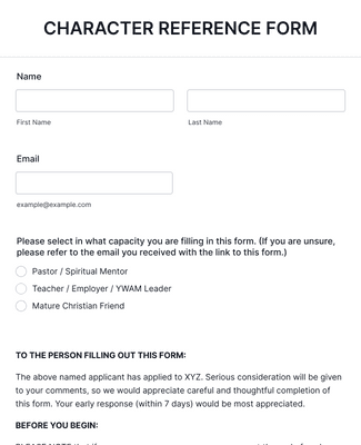 Character Reference Form Template | Jotform