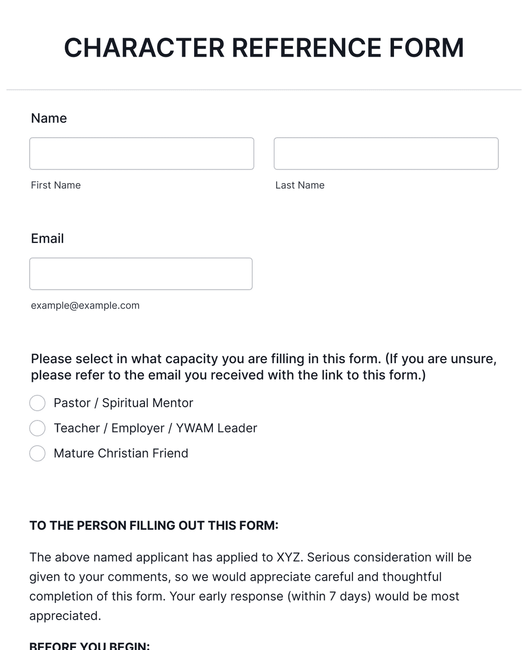 Character Reference Form Template Jotform
