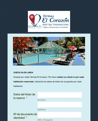 Check-In On Line Termas El Corazon Plantilla de formulario | Jotform